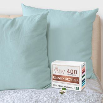 Pizuna Luxuri&ouml;ser Soft-Satin 2er Pack Kissenbezug 80x80 cm Baby blau, 400 Fadenzahl Baumwolle Quadratisch Kissenbez&uuml;ge, 100% Langstapel Baumwolle Nur Kissenb