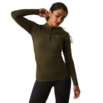Ariat Womens Ascent 1/4 Zip Baselayer Top Long Sleeve in Relic, Size X-Large, by Ariat