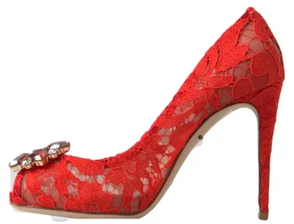 Dolce & Gabbana Womens Heels Red Cotton Silk Viscose