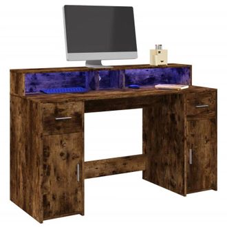 vidaXL Vidaxl - LED-Schreibtisch Räuchereiche 140x55x91 cm Holzwerkstoff