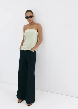 Mango Satiniertes Top mit Spitzen-Detail pastellgr&uuml;n - Damen - XS - MANGO