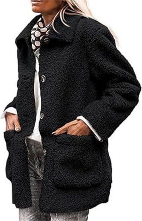 Generic Veste pelucheuse pour femme - Hauts en polaire - Manteau dhiver pour femme - Manches longues - Poches boutonnées - Veste en polaire décontractée pour 