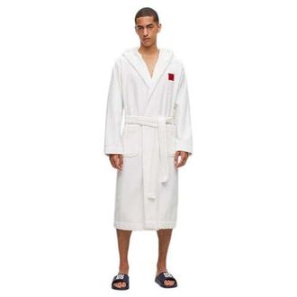 HUGO BOSS Hommes Terry Gown Hooded Peignoir en Molleton de Coton avec étiquette logotée Rouge