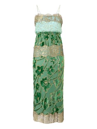 Roberto Cavalli robe mi-longue à fleurs en dentelle - Vert