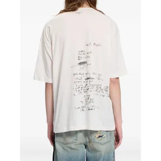 Ann Demeulemeester Cotton Jersey with Text Print T-Shirt - White