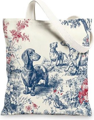 Generic Sacs fourre-tout en toile pour chien, motif floral vintage, sacs dépicerie réutilisables, légers, rétro, lavables avec bandoulière, blanc, 13x15 Inch