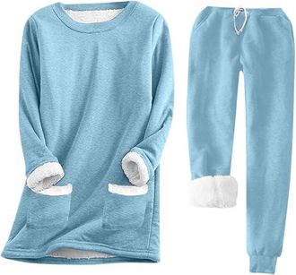 Generic Costume dautomne et dhiver en velours &eacute;pais pour femme, confortable, d&eacute;contract&eacute;, couleur unie, poche, mi-long, mince et chaud, 2026, bleu ciel, XXL