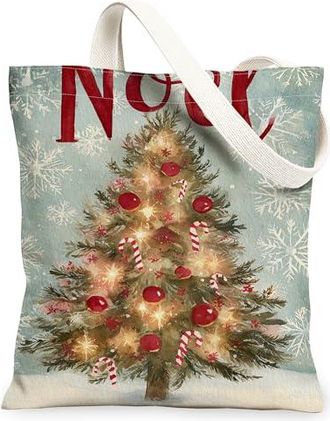 Generic Sacs fourre-tout en toile motif sapin de No&euml;l, sacs d&eacute;picerie r&eacute;utilisables, l&eacute;gers et lavables &agrave; l&eacute;paule S, Vert, 13x15 Inch