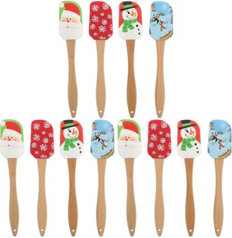 BESTONZON Creme 12-Teiliges Silikon-Sahnespatel K&uuml;chenutensilien-Set Silikonl&ouml;ffel Holzeier Hitze-Backspatel Weihnachtsspatel Marmeladenschaber Spatel Zum Backe