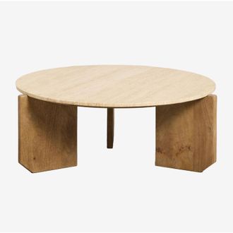 Sklum Sklum - Table basse ronde Lavinia en pierre naturelle et bois de manguier Ø85 cm