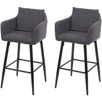 Hhg 2x Tabouret de bar 754, tabouret de comptoir, repose-pieds m&eacute;tal, tissu/textile gris fonc&eacute;