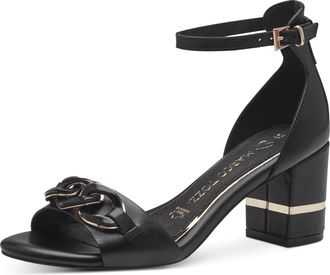 Marco Tozzi Damen Sandalen mit Absatz Hinten geschlossen aus Leder, Schwarz (Schwarz), 39 EU