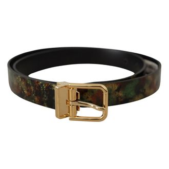 Dolce & Gabbana Leather Bronze Buckle Belt - - Accessories - Herren - Gr&uuml;n - ONE SIZE