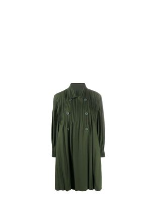 Issey Miyake Khaki Double Breasted Pleated Coat Size XS
