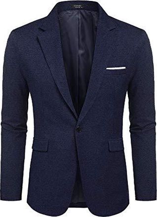 Coofandy Blazer de Loisirs Sportif pour Hommes Veste de Costume à 1 Bouton Coupe régulière Costume décontracté Business Veste Unie Bleu Marine L