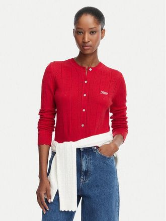 Tommy Jeans Strickjacke Pointelle DW0DW22931 Rot Regular Fit