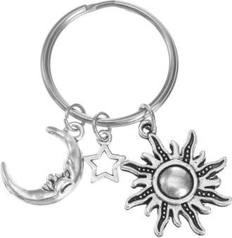 NUOBESTY Porte-clés en acier inoxydable avec motif soleil, lune et étoile