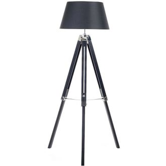 Beliani Lampadaire sur Tr&eacute;pied E27 Max 40W en Bois de Pin Noir et Argent&eacute; Polycoton Madeira
