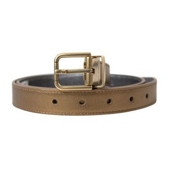 Dolce & Gabbana Metallisch Goldener Lederg&uuml;rtel mit Metallschnalle - - Accessories - Herren - Gelb - ONE SIZE
