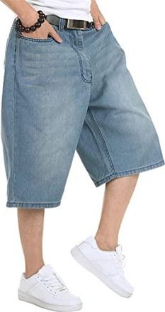 ORANDESIGNE Short en Jean Hip Hop Homme Jeans Shorts Amples Garçon Hip Hop Skateboard Pantalon pour Rappeurs Rap Pantalon Short Cargo en Denim à Poches Multiples 