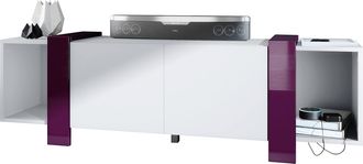 Vladon Lowboard Ida 149 x 45,5 x 34 cm TV-Board mit 4 Fächern und PTO-Türen, Made in Germany, Korpus in Weiß matt, Blenden in Brombeer Hochglanz | Große Farb