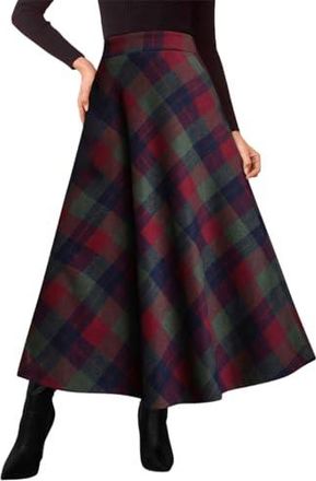 Minetom Jupe Longue Femme Hiver &Eacute;l&eacute;gant Carreaux Haute Taille Maxi Jupes en Laine A-Line Taille &Eacute;lastique Skirt C Plaid L