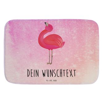 Mr. & Mrs. Panda Personalisierte Badematte Flamingo Stolz - Geschenke, Tochter, Schwester, Bad Teppich, Freundin, Mama, Badtextilien, Badvorleger Schwarz Mit Wunschtex