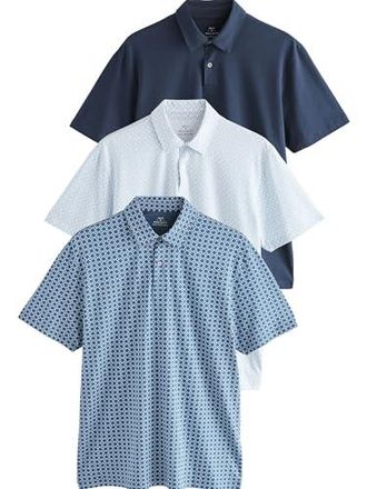Next Homme Polo Standard en Jersey &agrave; Manches Courtes, Lot de 3 Blue Navy Geo XL