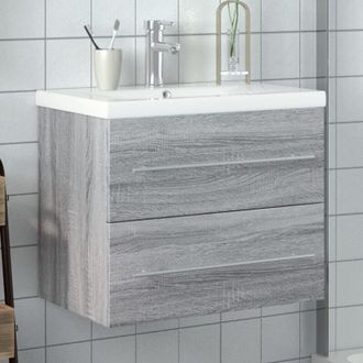 vidaXL Armoire lavabo de salle de bain avec bassin int&eacute;gr&eacute; sonoma gris vidaXL