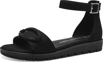 Marco Tozzi Damen Sandalen flach mit Verstellbarem Riemen Vegan, Schwarz (Schwarz), 39 EU