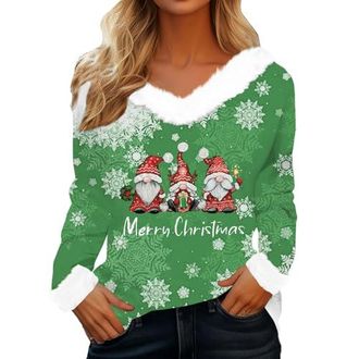 Generic Chemises de randonnée pour femme - Chemises de Noël pour femme - Automne et hiver - Col en peluche - Imprimé de Noël - Ample - Décontracté - T-shirt à