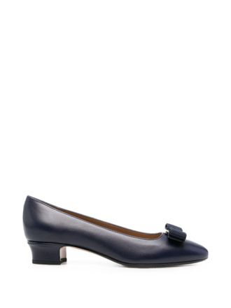 Ferragamo Leather Logo-Plaque Heel - Navy