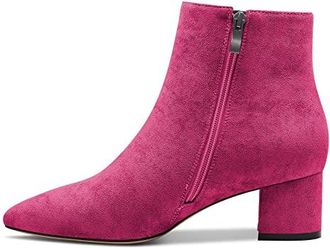 Castamere Femmes Bloc Chunky Bas Kitten Talon Heel Ferm&eacute; Pointu Bout Bottines Slip-on Fermeture &agrave; Glissi&egrave;re Bureau Classique Dress Bottes Magenta Rouge 38 EU