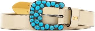Valentino Garavani ceinture en cuir &agrave; boucle turquoise - Blanc
