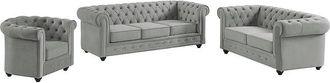 Vente-Unique Couchgarnitur 3+2+1 - Samt - Hellgrau - Chesterfield
