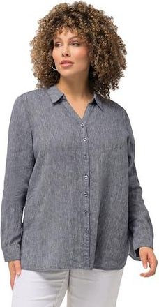 Ulla Popken Leinenbluse Chemisiers, Marineblau Meliert, 60-62 Femme