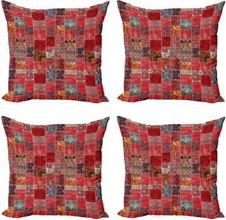 Abakuhaus orientalisch Kissenbezug Set (4 Stück), Ethnischer Zier Squares, moderner doppelseitiger Digitaldruck, 50 cm, Dunkler Coral Multicolor