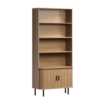 Trendteam Ronin - Standregal - Eiche/Schwarz - Elegantes B&uuml;cherregal mit Jalousie-Schiebet&uuml;ren und Holzgriffen - (BxHxT) 80 x 172 x 40 cm - Schwarze Metallf&uuml;&szlig;e 