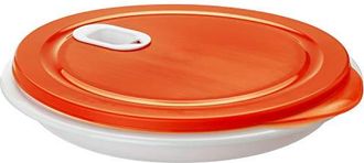 Rotho XL Clever Mikrowellenteller 1.2l mit Deckel und Unterteilung, Kunststoff (PP) BPA-frei, weiss/rot, 1.2l (26.0 x 26.0 x 4.8 cm)