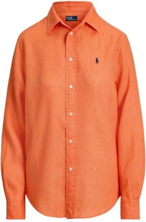 Polo Ralph Lauren Femme, Blouses et Chemises, Orange, Taille: 42 FR Chemise lin coupe droite