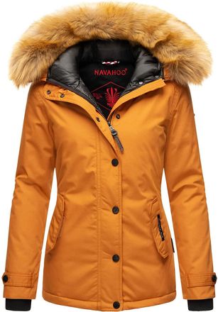 Navahoo warme Damen Winter Jacke Winterjacke Parka Mantel Kunstfell B392 [B392-Laura2-Cinnamon-Gr.S]