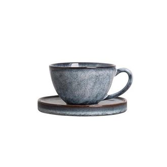 By On ByON Mug & plate Jade Tasse mit Untertasse aus Porzellan hergestellt, in der Farbe: Blau, Ma&szlig;e: 13,5x11x7cm/&oslash;15,5x1,5cm cm, Fassungsverm&ouml;gen: 25 cl, 5