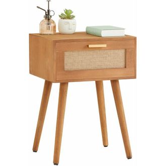 IDIMEX Table de chevet kiran 1 tiroir, en bois brun et lin