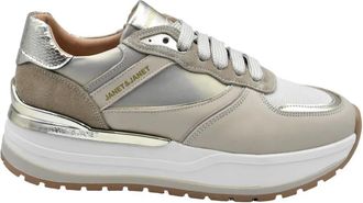 Janet & Janet Low-Top Sneaker - Beige Platform Sneakers With Metallic Accents - Gr. 37 (EU) - in Grau - f&uuml;r Damen