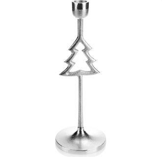 Com-Four Kerzenhalter im Weihnachtsbaum-Design - einarmiger Kerzenständer mit rundem Fuß - einflammiger Kerzenleuchter für Weihnachten (silberfarben - Weihnach