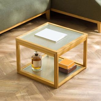 Generic Petite table basse en verre, design vintage du milieu du si&egrave;cle, lot de 2 gigognes avec rangement ouvert, assemblage facile pour espaces de vie compac