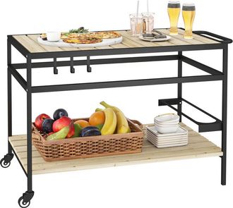 OUTSUNNY Servierwagen, Barbecue Trolley mit 2 Regalen, Gartenrollwagen mit Haken, Outdoor Multifunktionstisch mit Rollen, f&uuml;r Garten, Balkon, Natur, 107 x 65