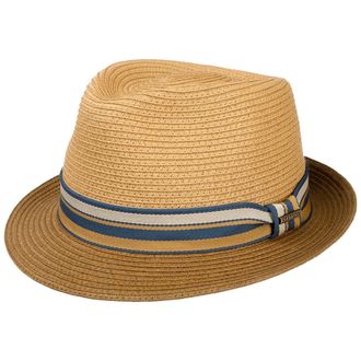 Stetson Licano Toyo Trilby Strohhut Herren Fedora UV-Schutzfaktor 40+ Ripsband Zweifarbig Krempe Fr&uuml;hjahr Sommer braun XXL (62-63 cm)