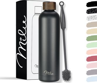 Milu Thermosflasche 1L Isolierte Edelstahl Thermo Trinkflasche Thermoskanne Auslaufsichere Isolierflasche doppelwandig - Kohlensäure geeignet - inkl. Reini