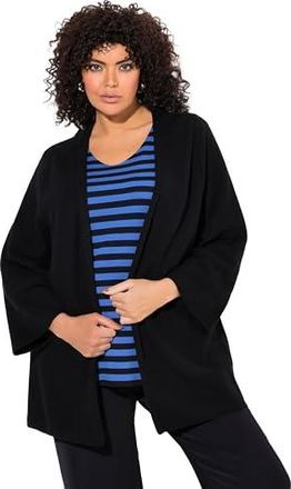 Ulla Popken Femme Grandes Tailles Cardigan Coupe Ouverte et &eacute;vas&eacute;e, Encolure en V et Manches 3/4 Noir 50+ 836209100-50+